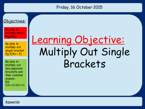 Multiplying Out A Single Bracket.Worsheet. Lesson by - UK Teaching ...