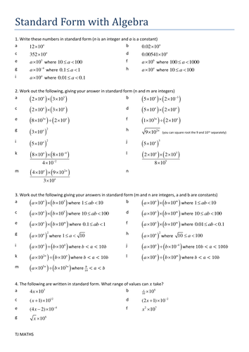 Standard Form with Algebra | Teaching Resources