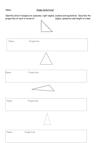 Right-angled, Scalene, Isosceles and Equilateral Triangles Table ...
