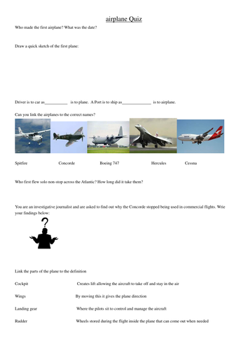 Airplanes Quiz | Teaching Resources