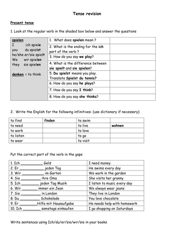 German 3 tense revision worksheet | Teaching Resources