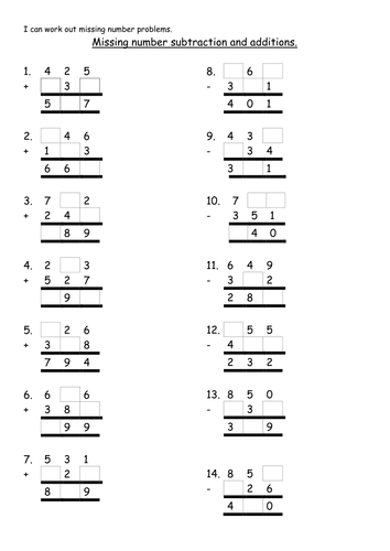 Missing number problems column addition and subtraction. by RachHolmes ... Missing number problems column addition and subtraction. by RachHolmes ...