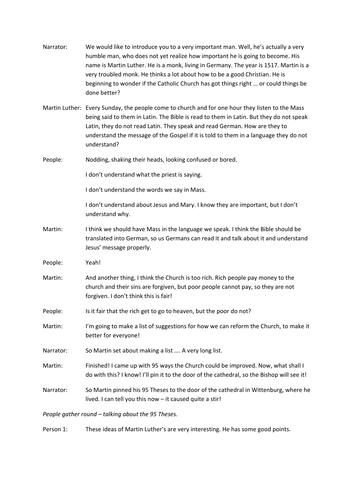 Martin Luther/English Reformation assembly/play | Teaching Resources