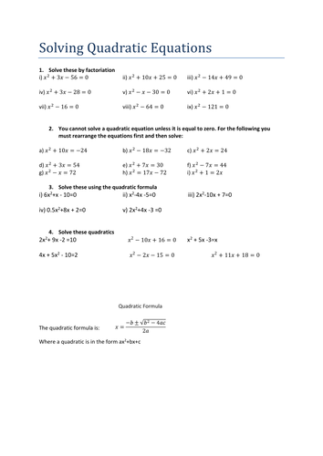 Solving Quadratic Equaitons Using Factorsiation And The Formula