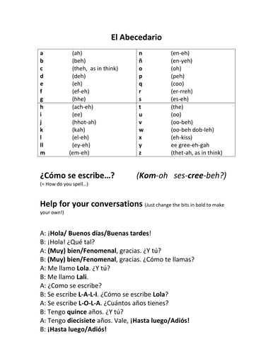 Club de Español - Día 3 (El abecedario; deletrear) | Teaching Resources