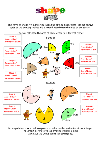 Shape Ninja - Arcs and Sectors (Area and Perimeter) | Teaching Resources