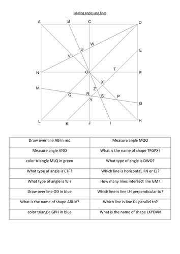 Lines and angles naming and vocabulary activity | Teaching Resources