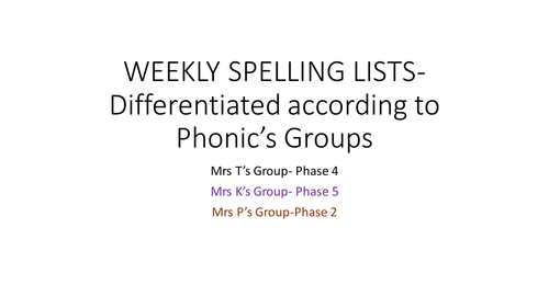 Weekly spelling lists for phase 2, 4 and 5. | Teaching Resources