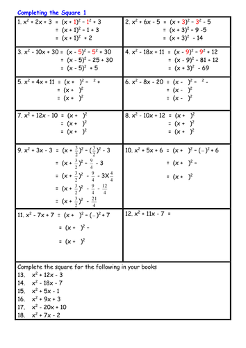 Completing the Square | Teaching Resources
