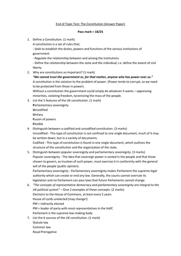 Constitution Unit - Fact Test | Teaching Resources