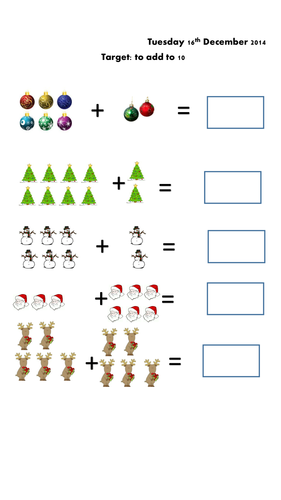 Adding to 10 Christmas Sheet and to 15 | Teaching Resources