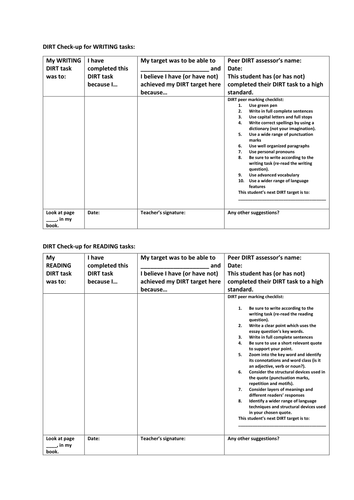 Marking DIRT feedback sheet | Teaching Resources