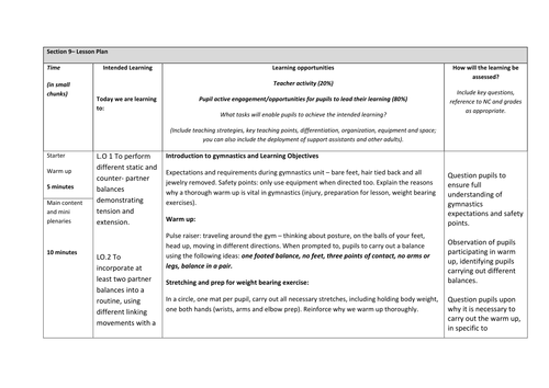 Gymnastics balances lesson plan by GemmaTaylor89 - Teaching Resources - TES