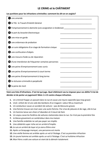 Crime and punishment in French | Teaching Resources