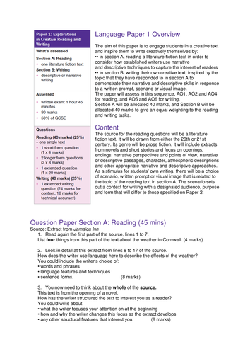AQA GCSE Language Paper 1 overview | Teaching Resources