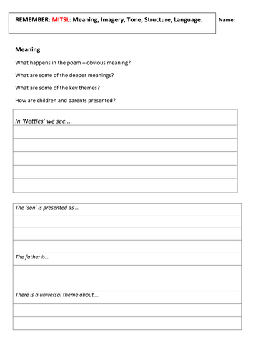 Nettles analysis writing frame | Teaching Resources