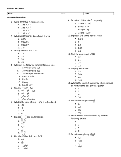 Whole numbers and Algebra | Teaching Resources