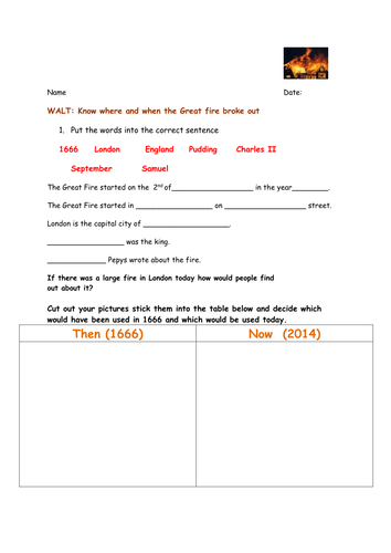 Two differentiated worksheets-Great Fire of London | Teaching Resources