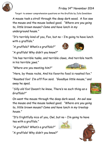 Gruffalo Comprehension | Teaching Resources