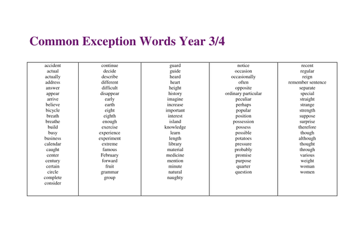 Year 3/4 Common Exception Words - Board Game by - UK Teaching Resources ... Year 3/4 Common Exception Words - Board Game by - UK Teaching Resources ...