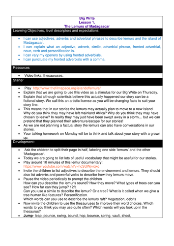 Lemurs Of Madagascar Big Write English sequence | Teaching Resources