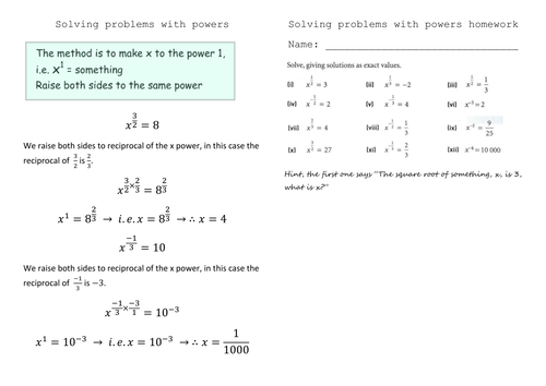 Solving Equations with powers | Teaching Resources