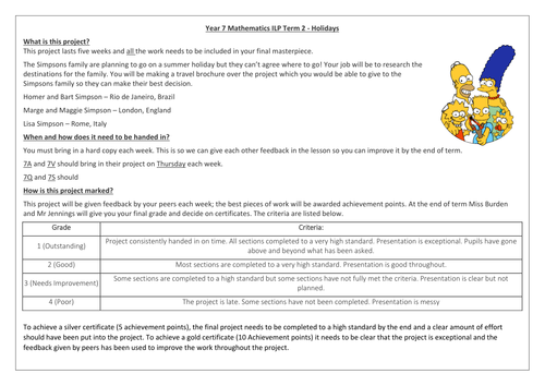 Simpsons Holiday year 7 Math homework project | Teaching Resources