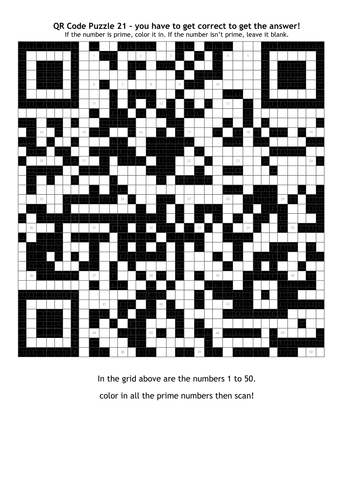 QR Code Puzzle 21 - Prime Numbers | Teaching Resources
