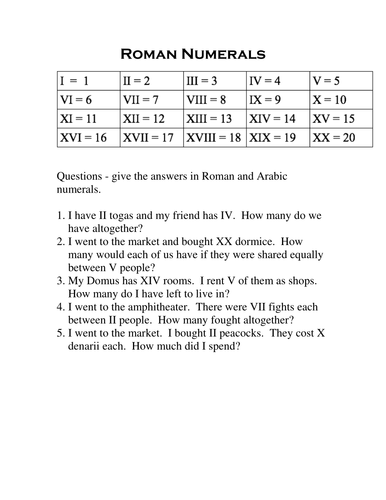 Roman Numerals Problem Solving by - UK Teaching Resources - TES Roman Numerals Problem Solving by - UK Teaching Resources - TES