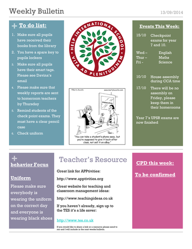 Weekly Bulletin to teachers | Teaching Resources