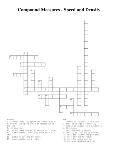 Compound Measures (Speed and Density) Puzzle | Teaching Resources