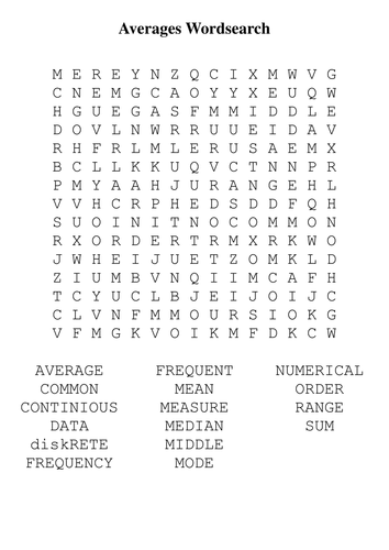 Averages Keywords Wordsearch | Teaching Resources