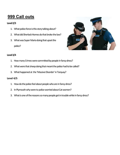 Reading comprehension Police 999 Calls(funny) | Teaching Resources