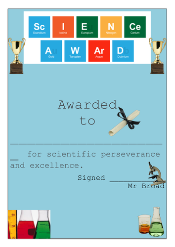Science award certificate excellence | Teaching Resources
