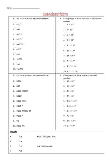 Standard form worksheet | Teaching Resources Standard form worksheet | Teaching Resources