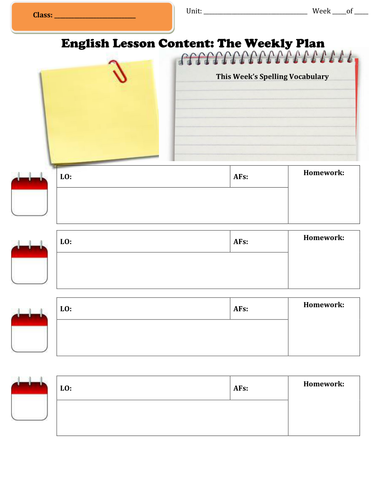 English Weekly Lesson Plan Template by emmaline85 - Teaching Resources ...