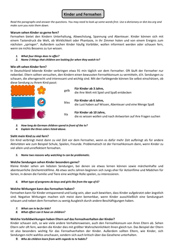 Kinder und Fernsehen | Teaching Resources