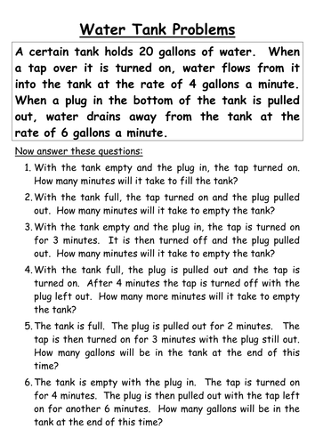 Water Tank problems | Teaching Resources