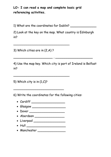 UK Map reading and basic grid referencing w/sheet | Teaching Resources