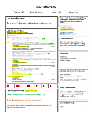 Area and Perimeter of a triangle | Teaching Resources
