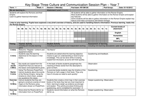 Lesson Plan T1 Y7 2012 The Romans Part 1.docx | Teaching Resources