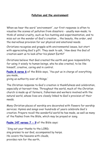 Christian environment info sheet,.docx | Teaching Resources