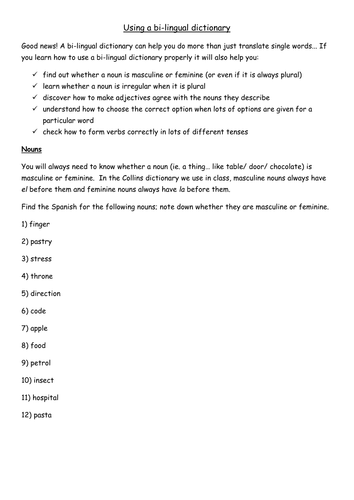 Using a Spanish Dictionary | Teaching Resources