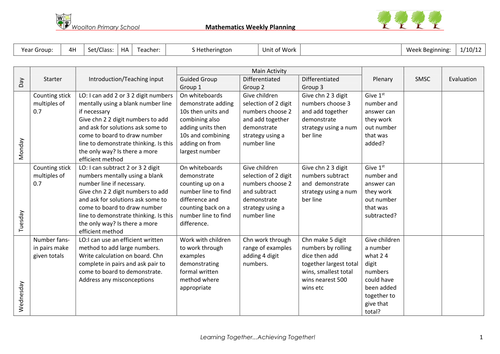 weekly math plan mental addition and subtraction | Teaching Resources