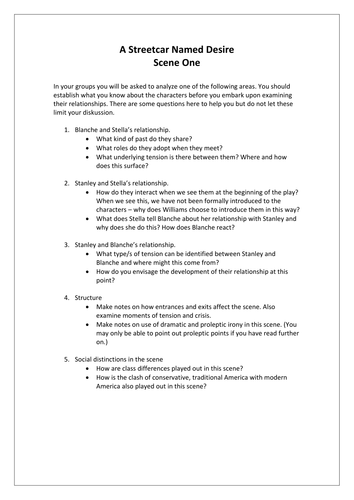 A Streetcar Named Desire Scene One Group Work | Teaching Resources