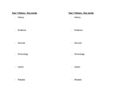 History Key Words by - UK Teaching Resources - TES History Key Words by - UK Teaching Resources - TES
