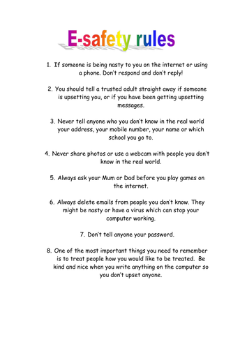 10 rules for e-safety and SMART thinking by Jan_Webb - Teaching ...