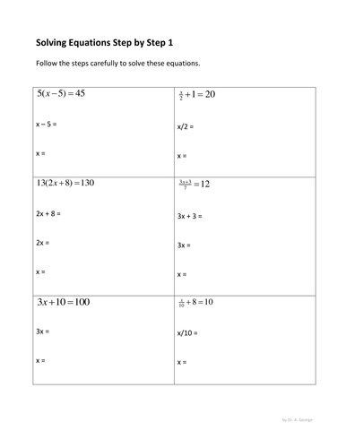 Step-by-Step Equation Solving worksheets by pand - UK Teaching ...