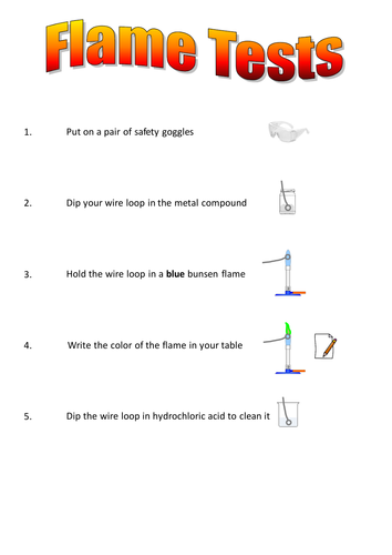 Flame tests - instruction sheet/worksheet | Teaching Resources