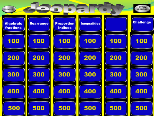 Mathematics Jeopardy Game Topic: GCSE Algebra 2 | Teaching Resources